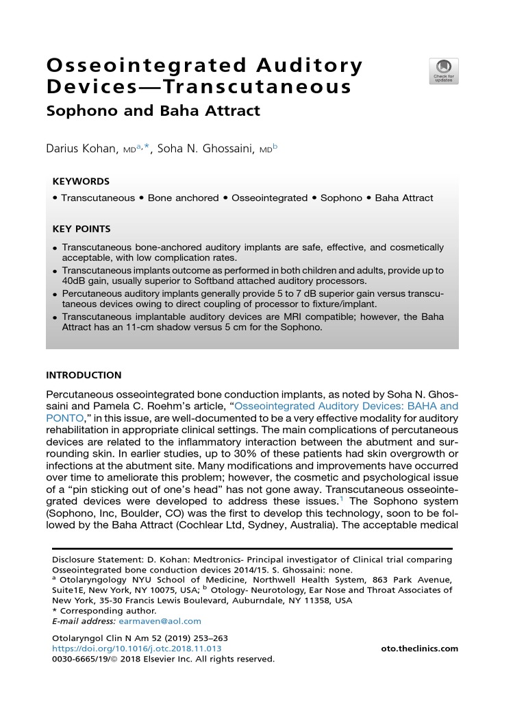 Osseointegratedauditory Devices-Transcutaneous: Sophono and Baha ...