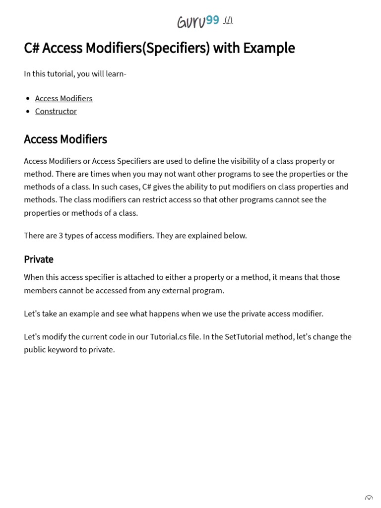 C Access Modifiers Specifiers With Example Pdf Constructor Object Oriented Programming