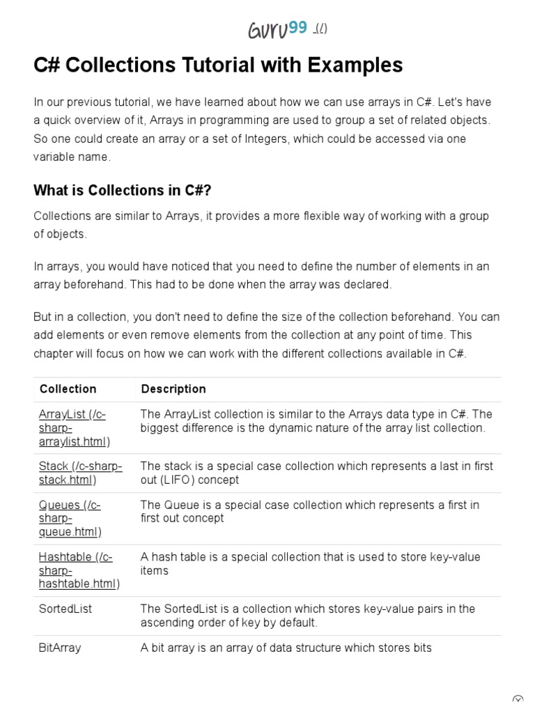C# Collections Tutorial With Examples | PDF | Array Data Structure | C ...