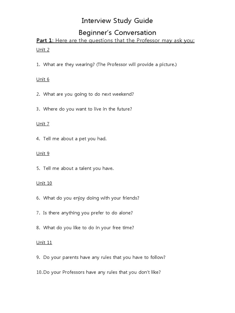 Interview Study Guide - Beginner's Conversation | PDF