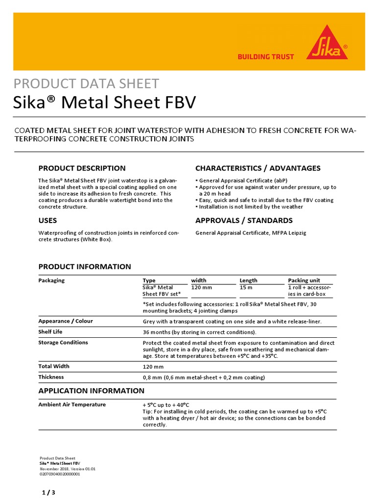 Sika Metal Sheet FBV PDS PDF | Download Free PDF | Concrete | Metals
