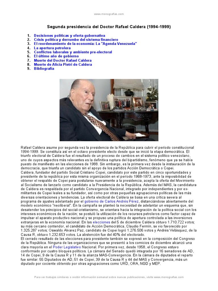 Segunda Presidencia Del Doctor Rafael Caldera 1994 1999 | Descargar ...