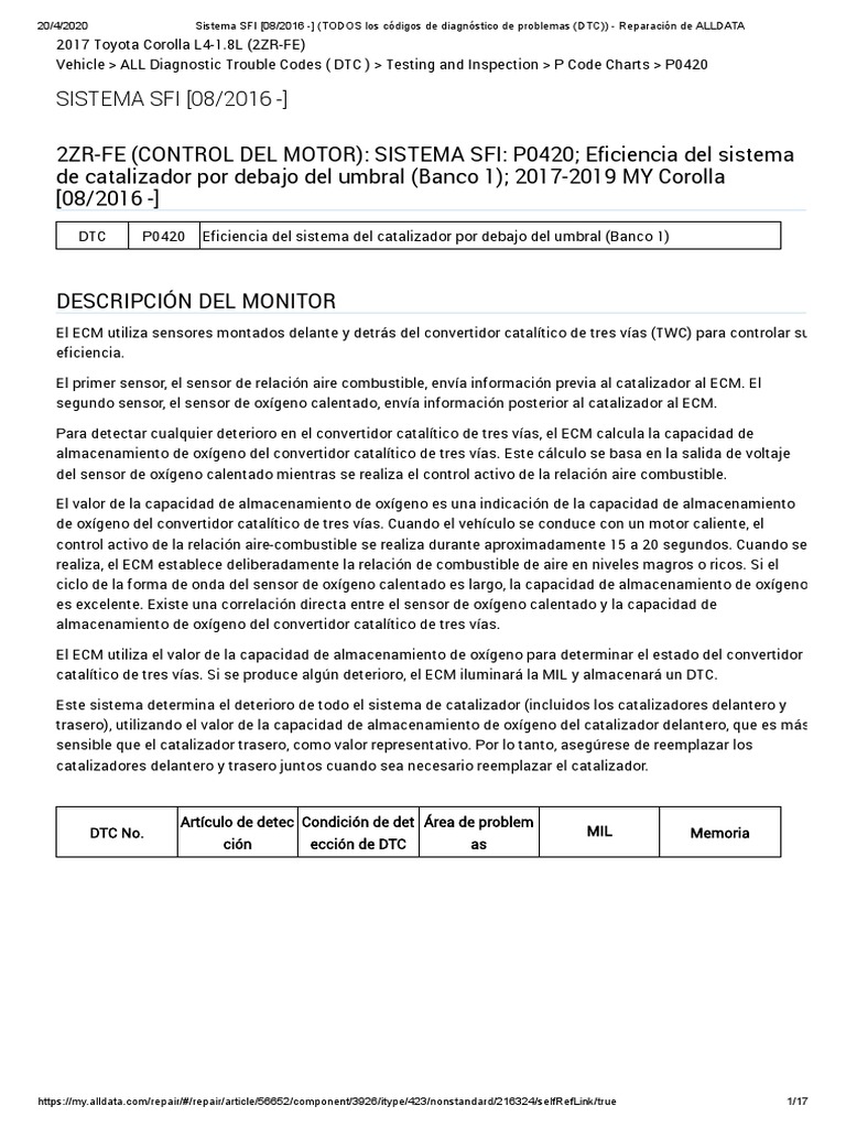 DTC P0420 Toyota Corolla - en Espanol | PDF | Gases | Ingeniería de ...