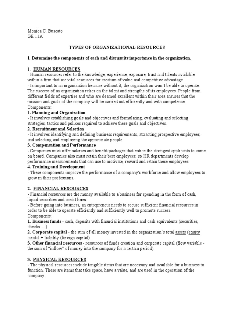 Types of Organizational Resources - MONICA BUSCATO | PDF | Resource ...