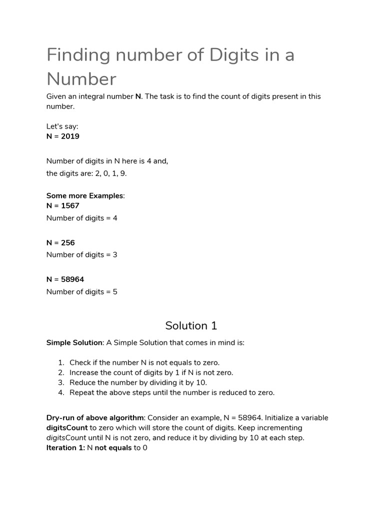 Finding Number of Digits in A Number: Solution 1 | PDF | Mean | Analysis