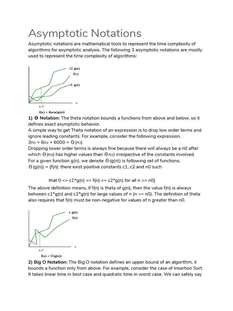 Asymptotic Notations: 1) Θ Notation: The theta notation bounds a ... Asymptotic Notations: 1) Θ Notation: The theta notation bounds a ...