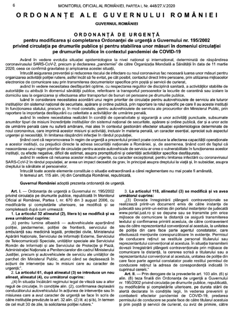 OUG 83-2020 Modificare Codul Rutier | PDF