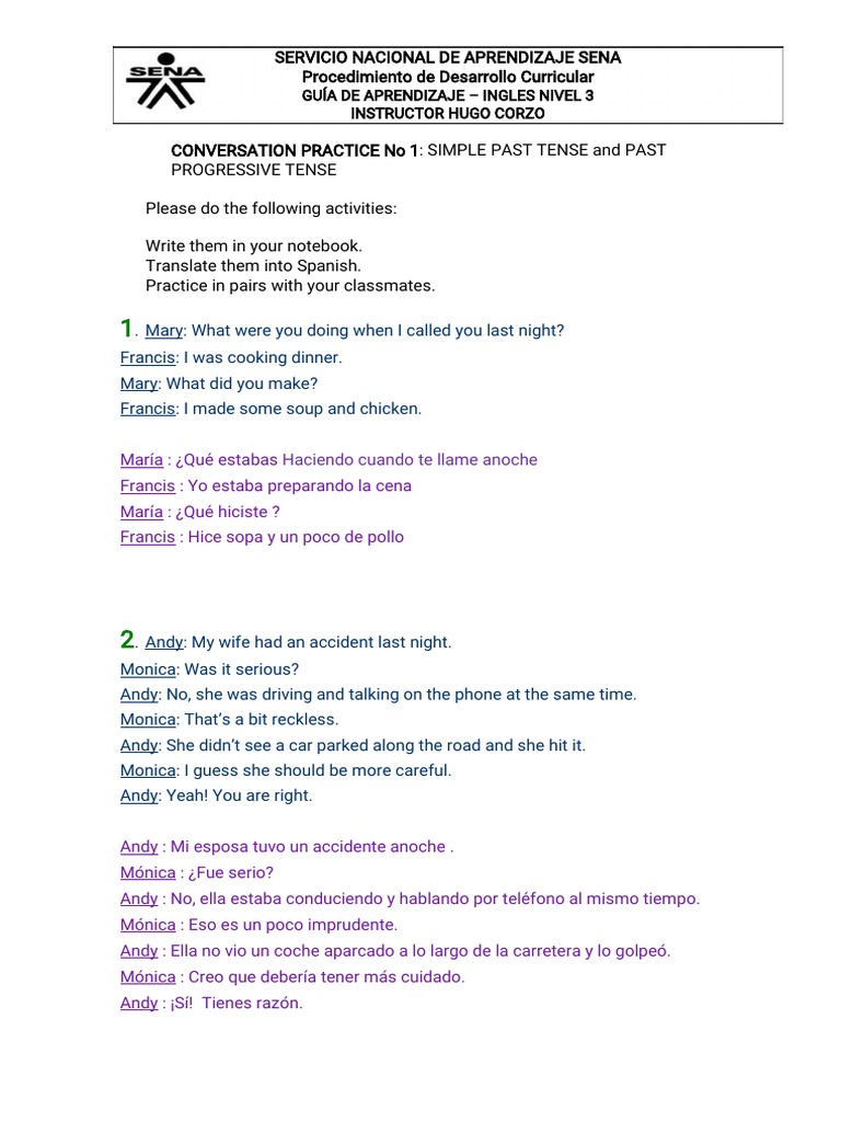 Práctica de Conversación en Pasado | PDF