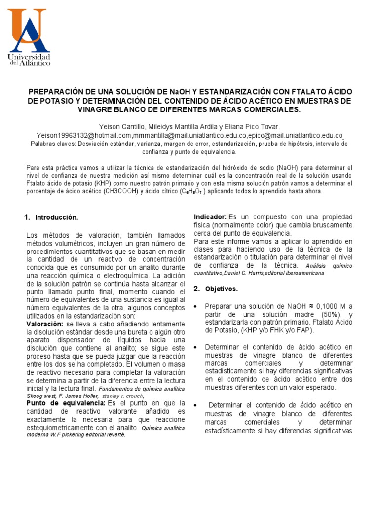 PREPARACIÓN DE UNA SOLUCIÓN DE NaOH Y ESTANDARIZACIÓN CON FTALATO ÁCIDO ...
