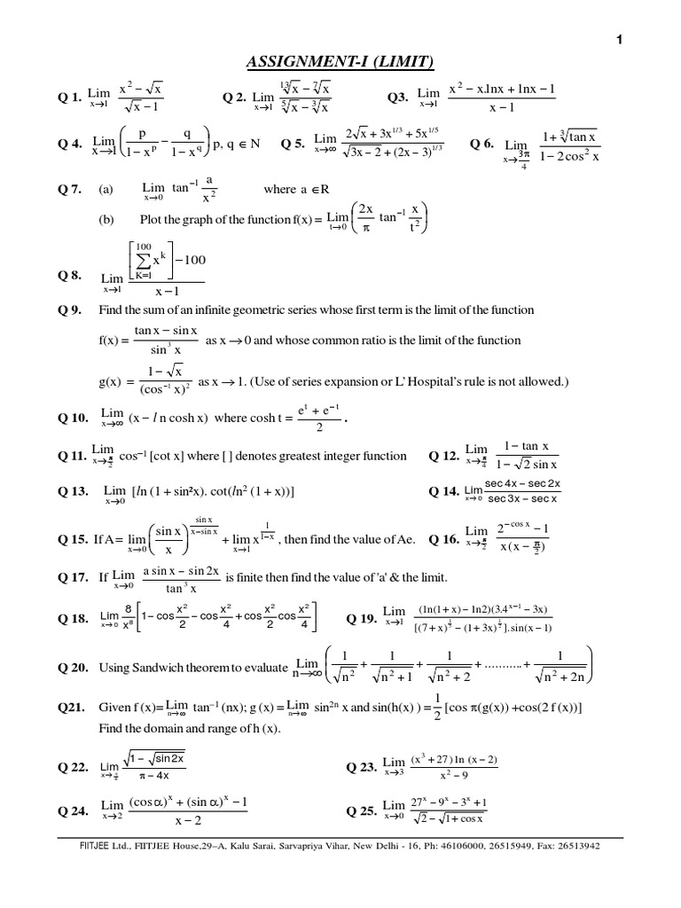 Assignment-I (Limit) : 2 3 5 3 2 2 3 X X X X X | PDF | Function (Mathematics) | Trigonometric ...