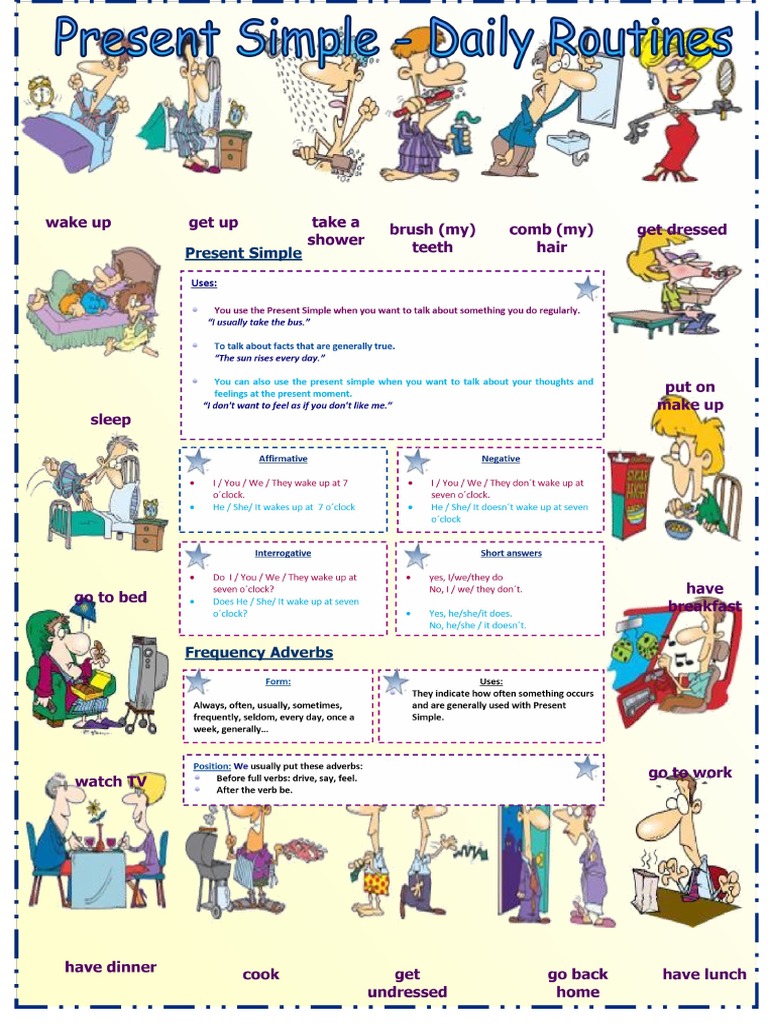 Present Simple Daily Routines Frequency Adverbs | PDF | Syntax | Human ...