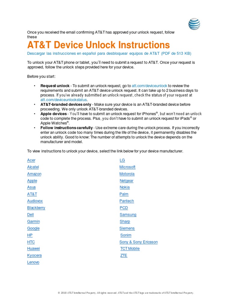 ATTMobilityDeviceUnlockCodeInstructions PDF | PDF | At&T Mobility | I Phone