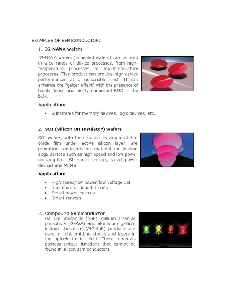 Examples of Semiconductor: 1. IG-NANA Wafers: Application | PDF ...