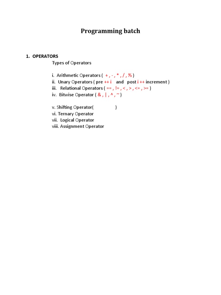 Overview of Programming Operators | PDF | Teaching Methods & Materials ...
