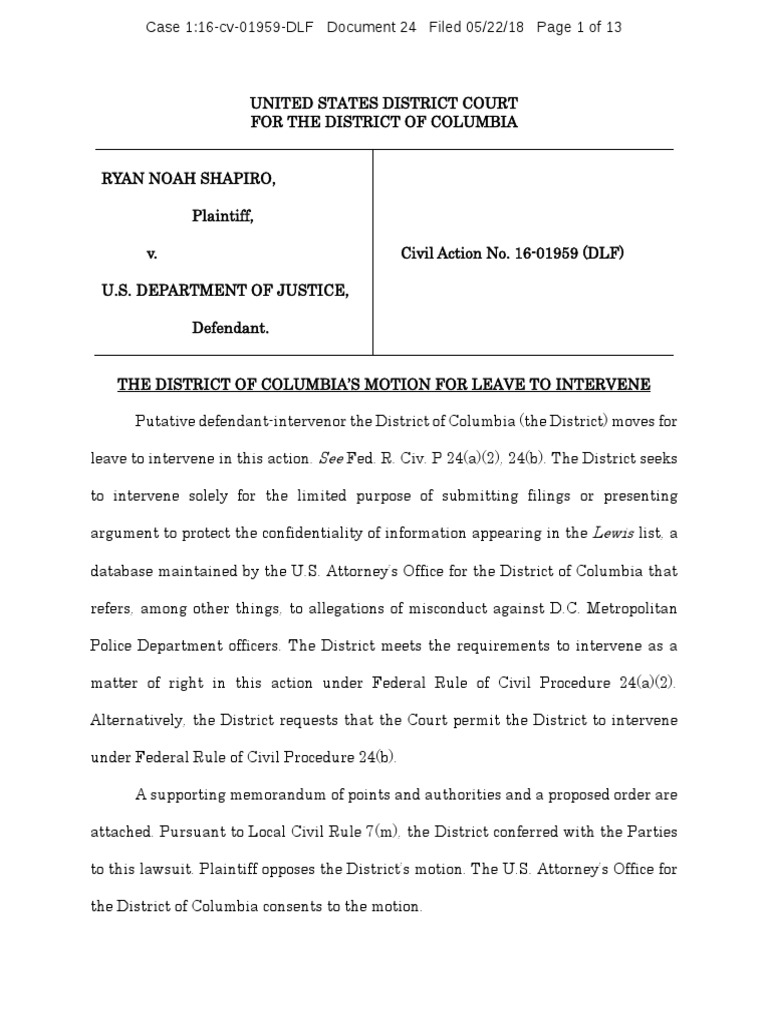 Lewis List Foia Oag Mpdintervene | PDF | Intervention (Law) | Freedom Of Information Act (United ...