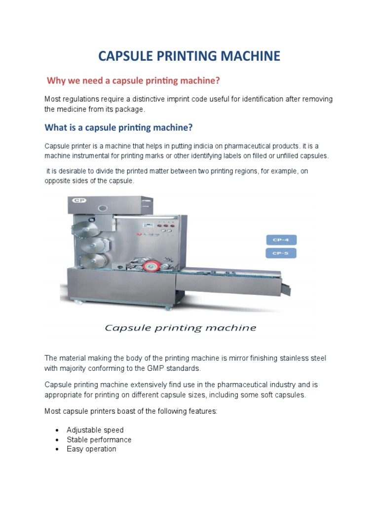 Capsule Printing Machine | PDF | Printing | Ink