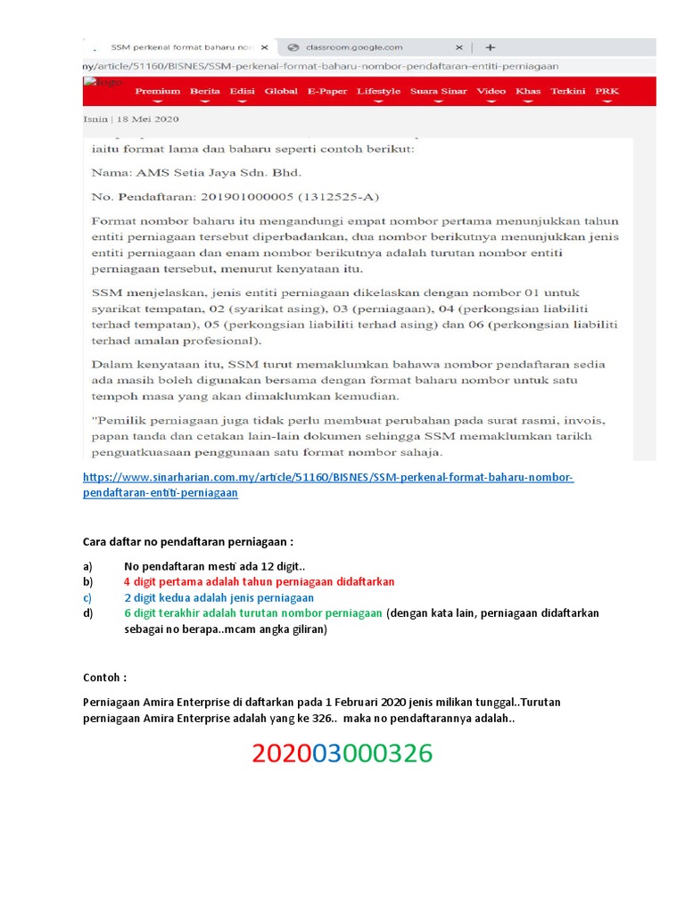 Format No Pendaftaran Perniagaan | PDF | Pengelolaan Keuangan & Uang