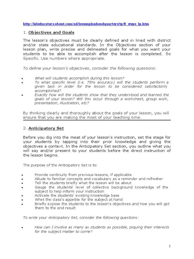 8 Steps To Lesson Planning | PDF | Lesson Plan | Learning