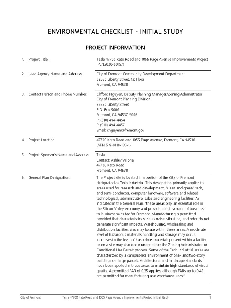 Environmental Checklist - Initial Study: Project Information | PDF | Dangerous Goods | Nature