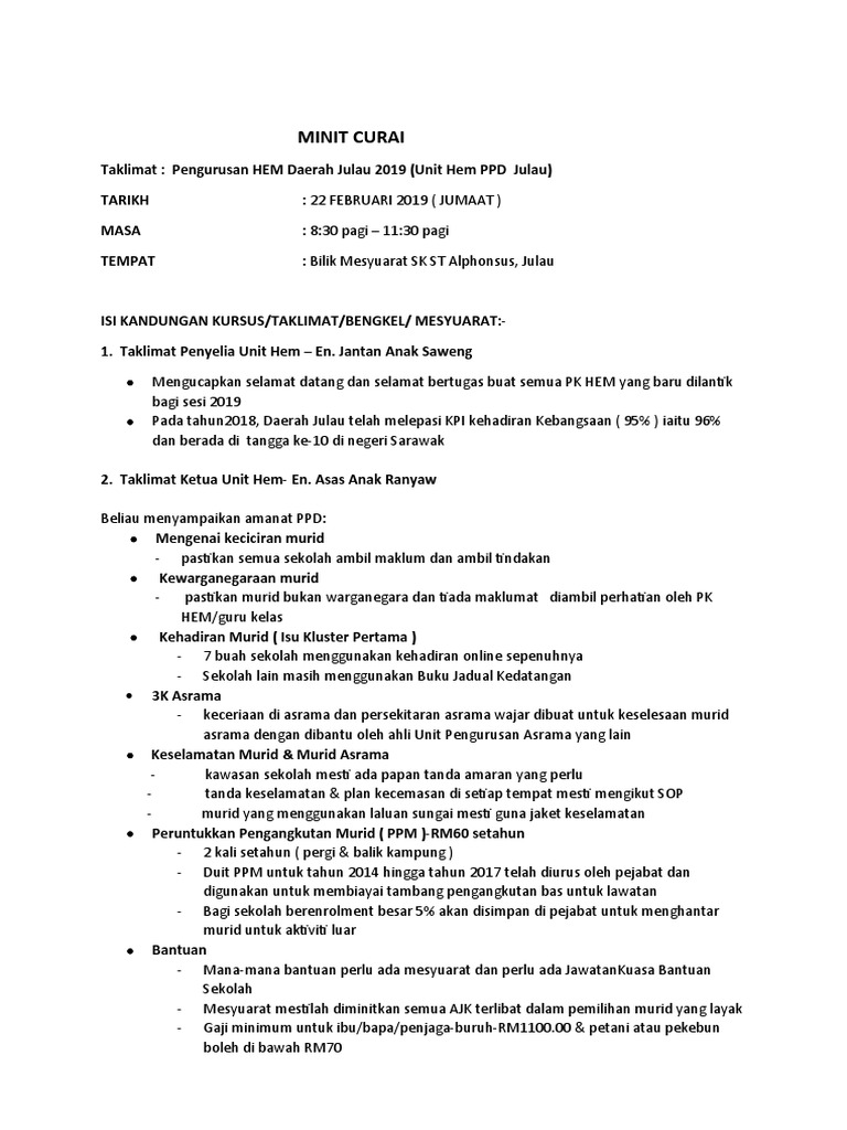 MINIT CURAI Taklimat Hem | PDF