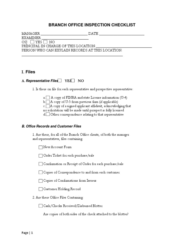 A Branch Office Inspection Checklist | PDF | Securities (Finance ...