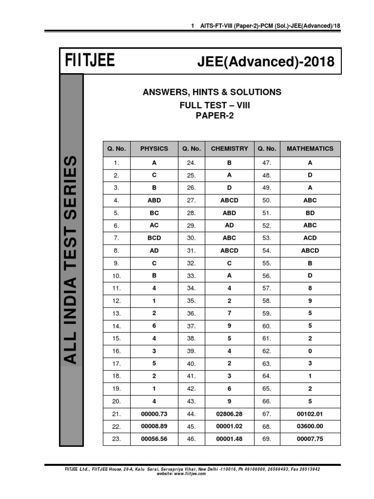 Aits 1718 FT Viii Paper 2 Sol | PDF | Geometry | Physics