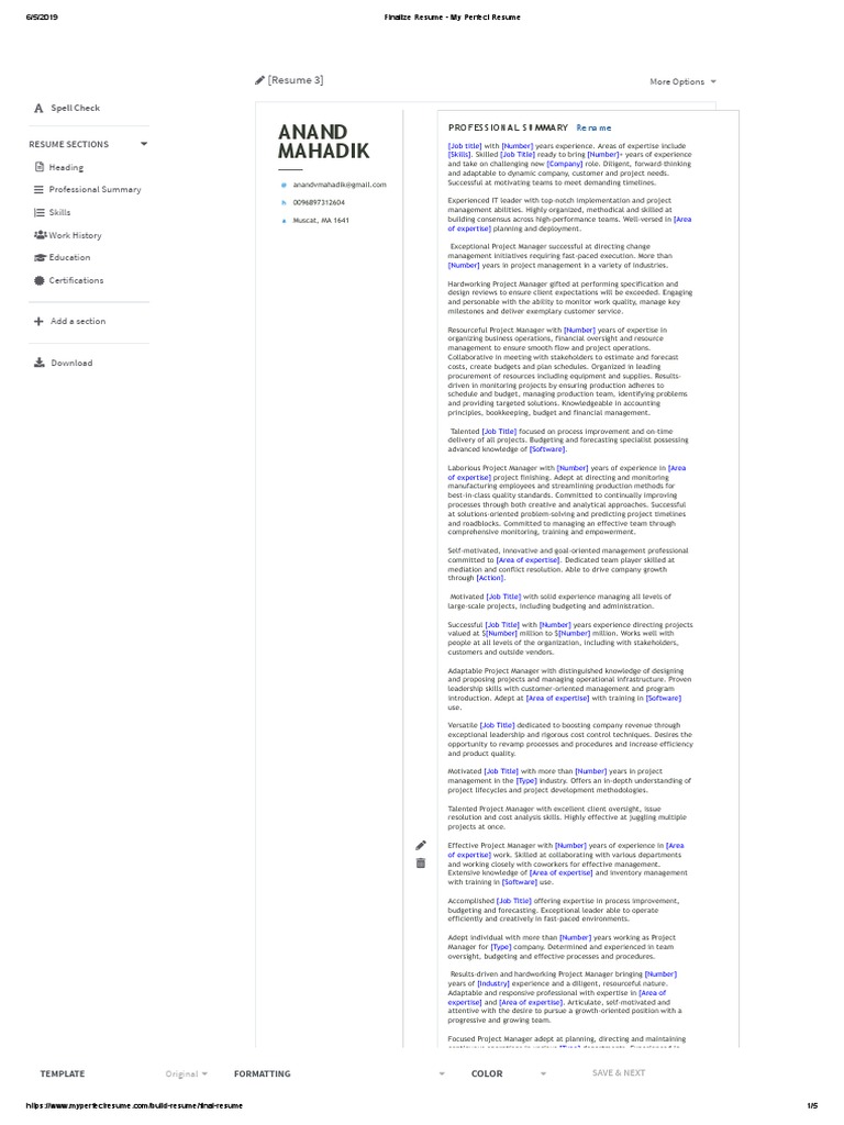 Finalize Resume - My Perfect Resume | PDF | Project Management | Inventory