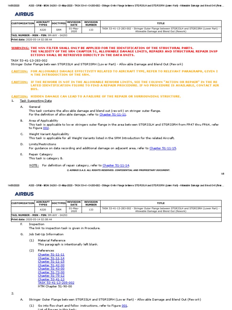 A320 SRM 01-May-2020 133 TASK 53-41-13-283-002 - Stringer Outer Flange ...