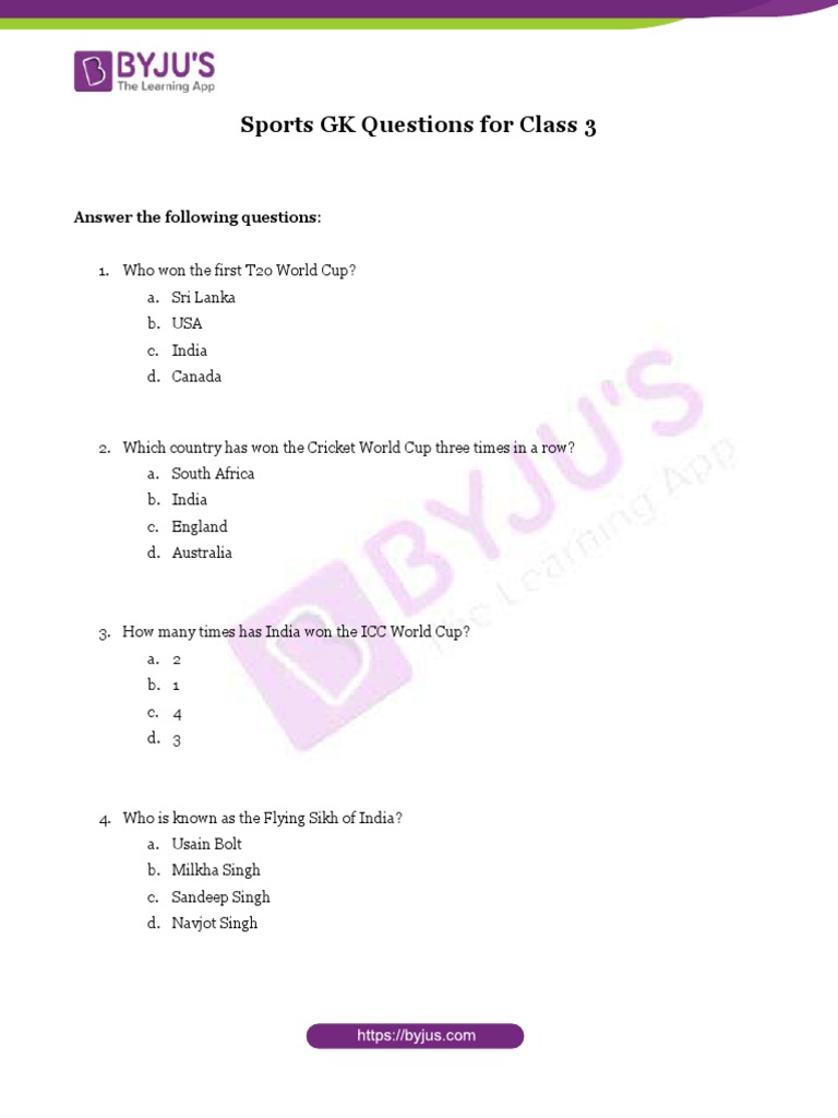 Sports GK Questions For Class 3 | PDF