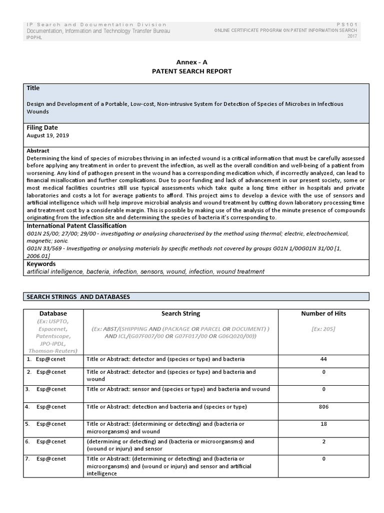 Annex - A Patent Search Report: Title | PDF | Infection | Pseudomonas