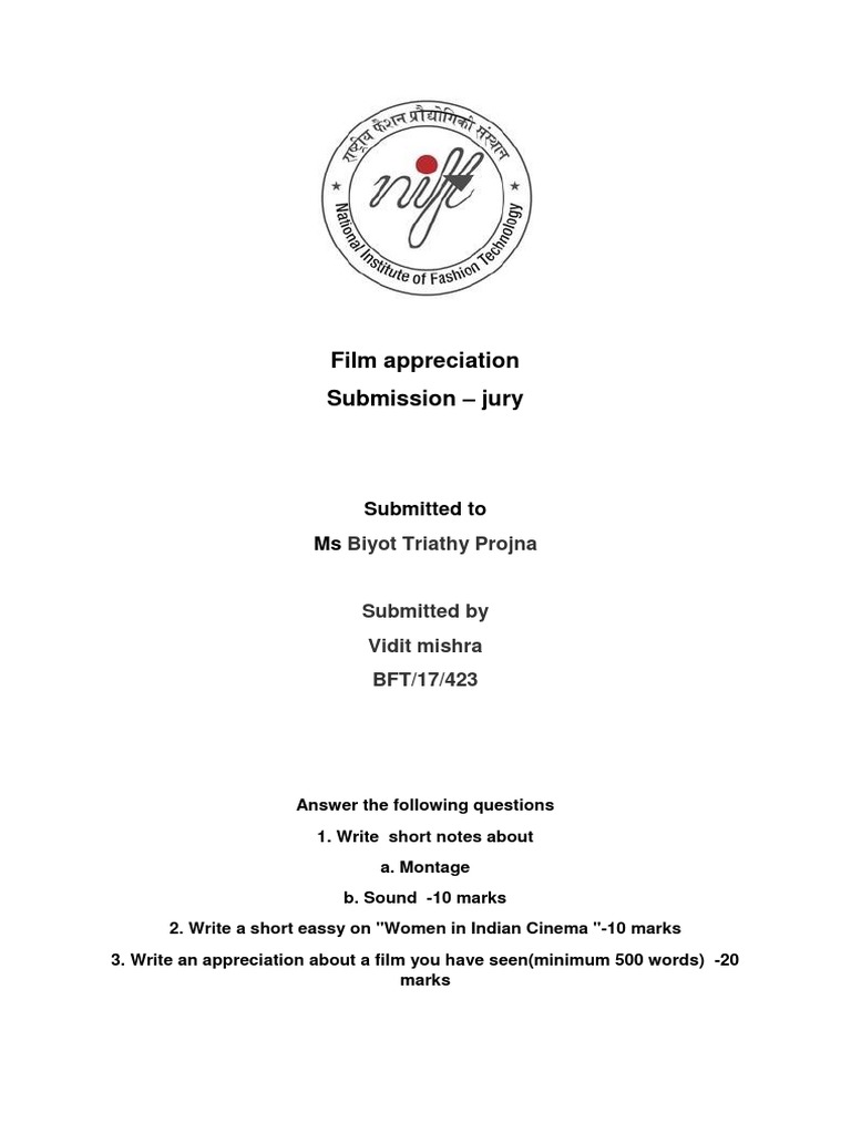 Film Appreciation Submission - Jury: Submitted To Ms | PDF | Art