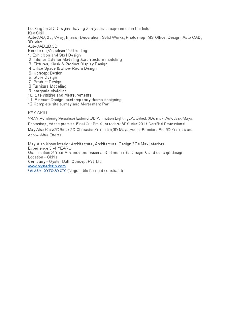 JD - 3D Designer | PDF