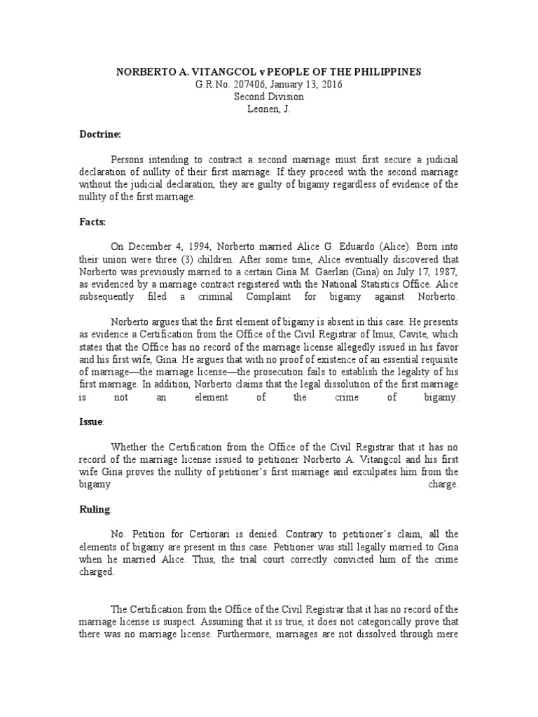 ABSALON - Vitangcol Vs People | PDF | Marriage License | Trials