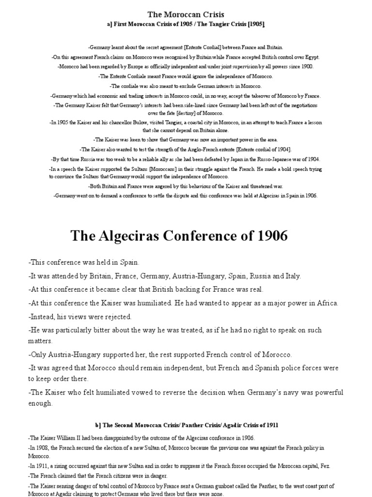 A) First Moroccan Crisis of 1905 / The Tangier Crisis (1905) | PDF ...