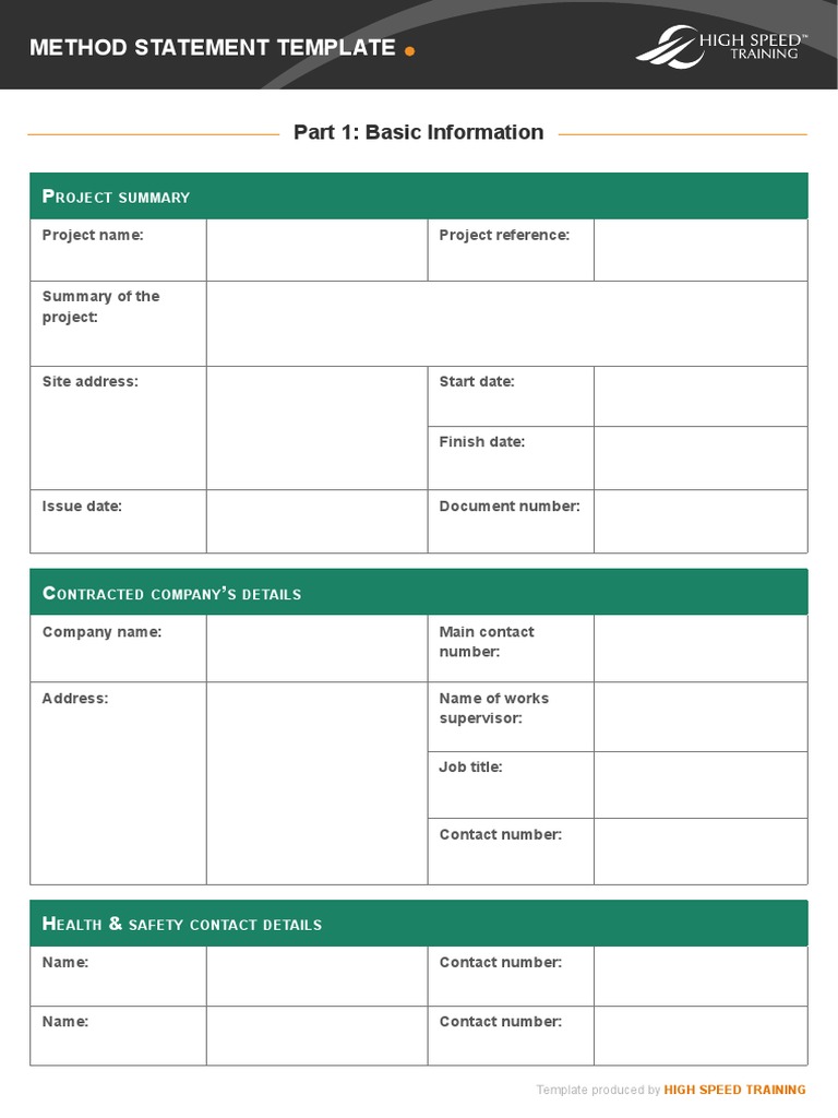 Method Statement Template | PDF | Occupational Safety And Health ...