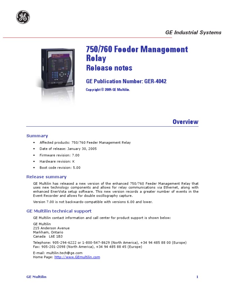 750/760 Feeder Management Relay: Release Notes | Download Free PDF | Ip ...