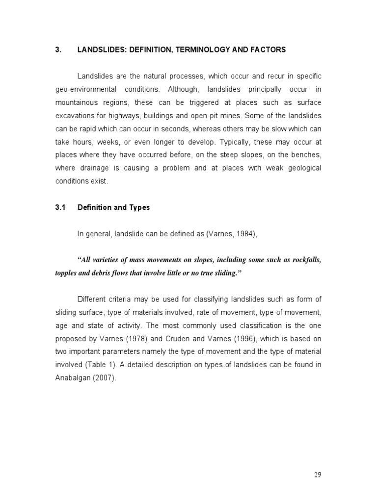 Landslides: Definition, Terminology and Factors | PDF | Landslide ...