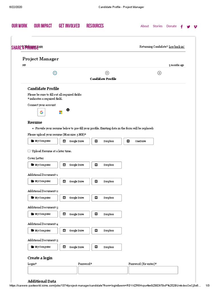 Candidate Profile - Project Manage45 PDF | PDF | Login | World Wide Web