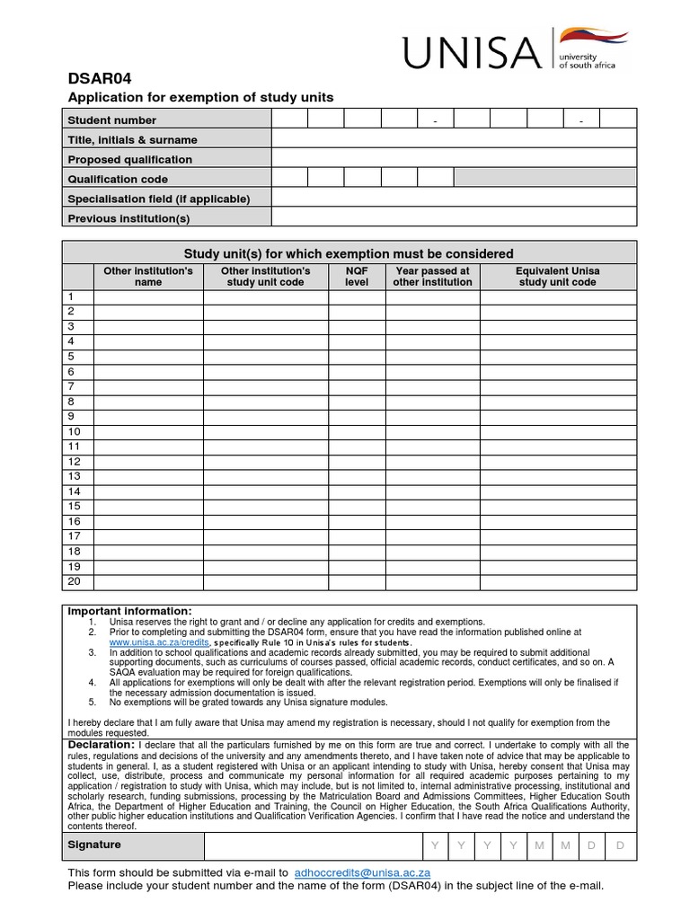 DSAR04: Application For Exemption of Study Units | PDF | University And ...