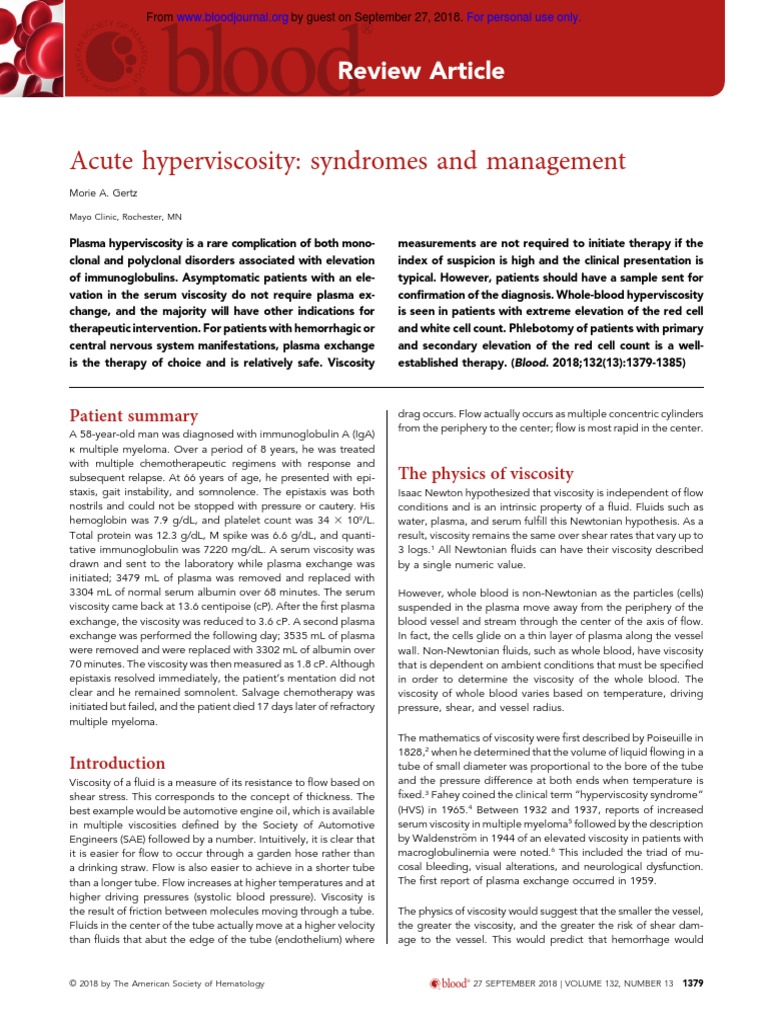 Acute Hyperviscosity | PDF | Blood Plasma | Multiple Myeloma