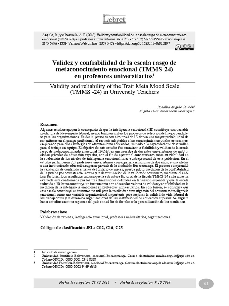 validación del TMMS 24 | PDF | Validez (Estadísticas) | Inteligencia