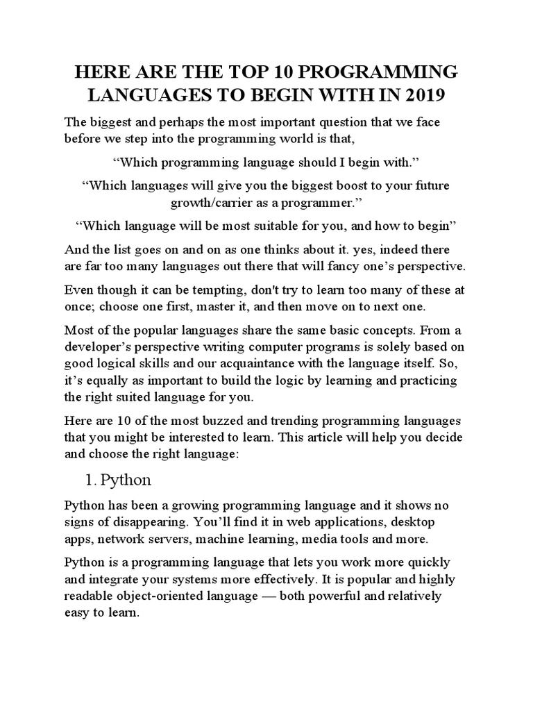 Top 10 Programming Languages | PDF