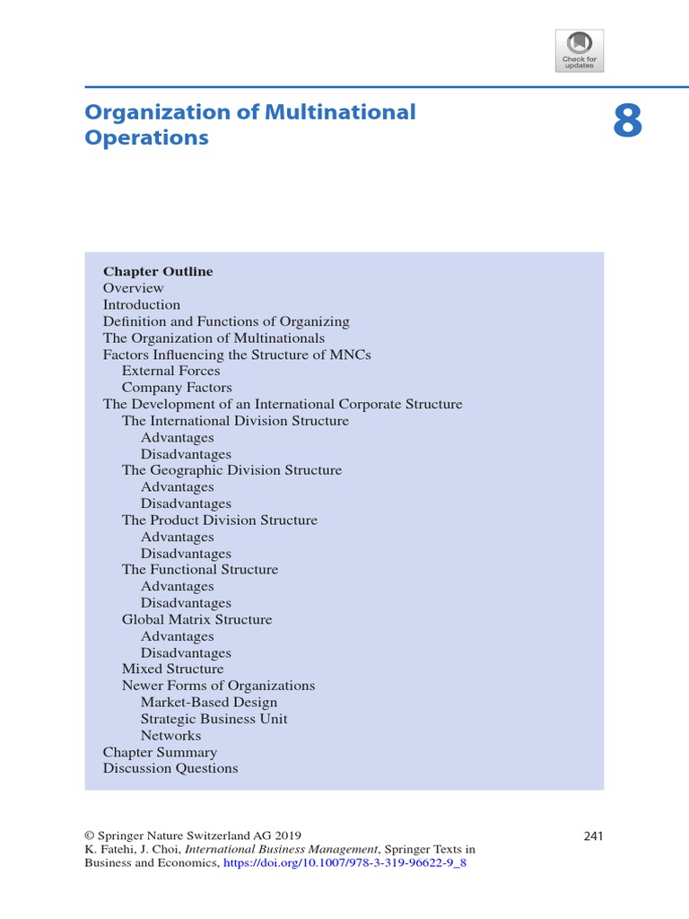 Organization of Multinational Operations: Chapter Outline | PDF ...