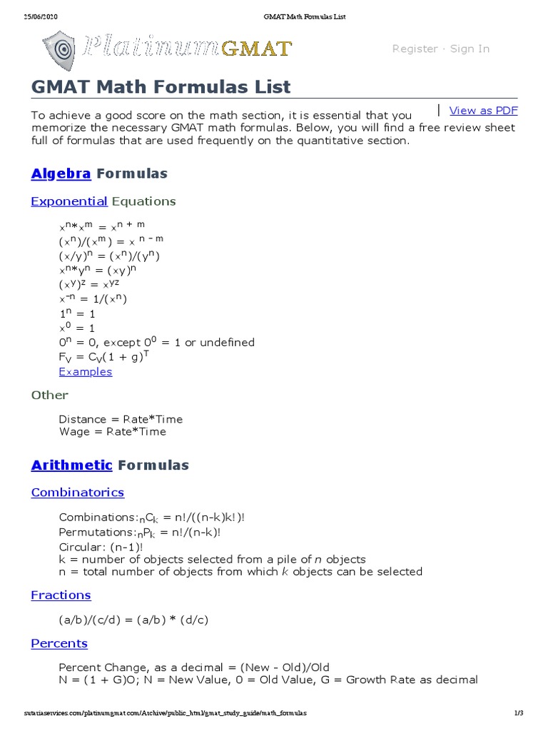 GMAT Math Formulas List PDF | PDF | Area | Classical Geometry