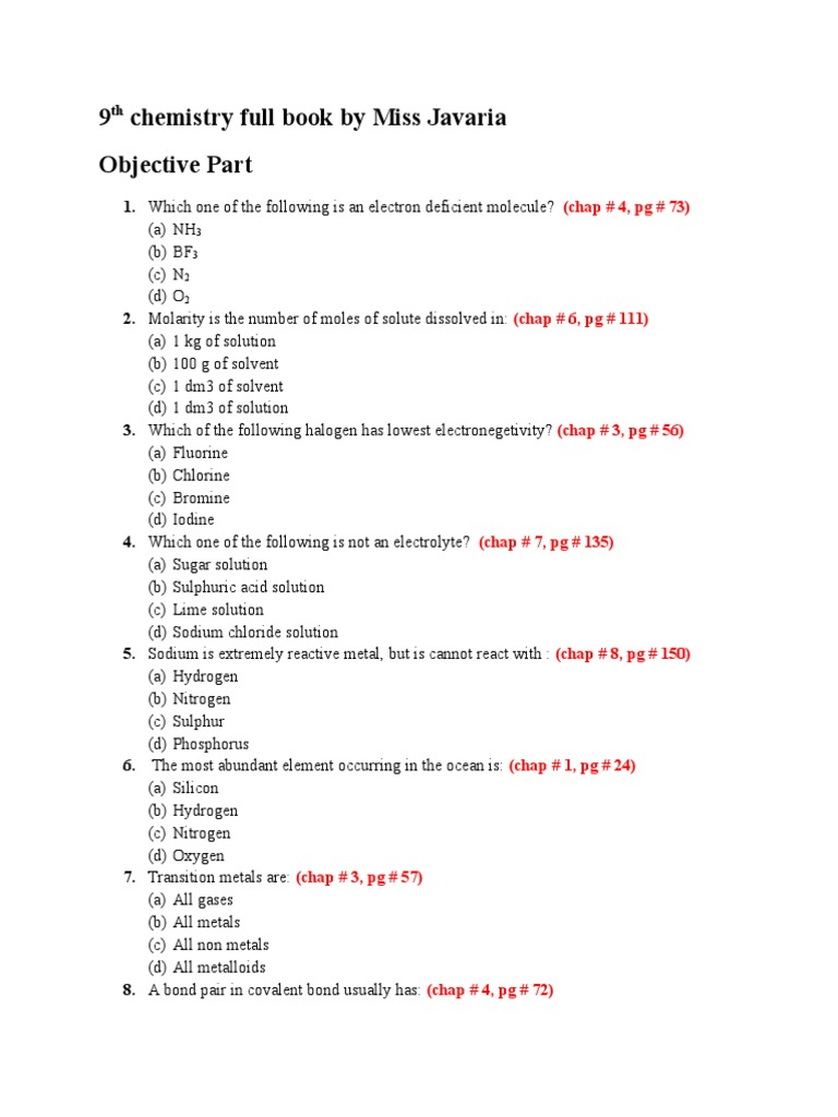 Paper 9th Chemnistry January Full Book Objective | PDF
