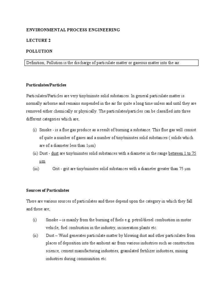 Environmental Process Engineering Pollution | PDF | Particulates | N Ox