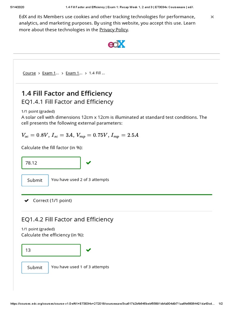 1.4 Fill Factor and Efficiency - Exam 1 - Recap Week 1, 2 and 3 ...