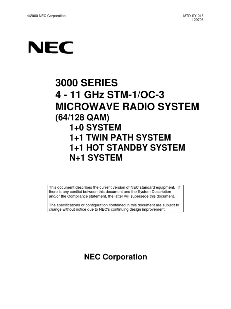 4-11 GHz STM-1/OC-3 Microwave Radio System | PDF | Modulation | Radio