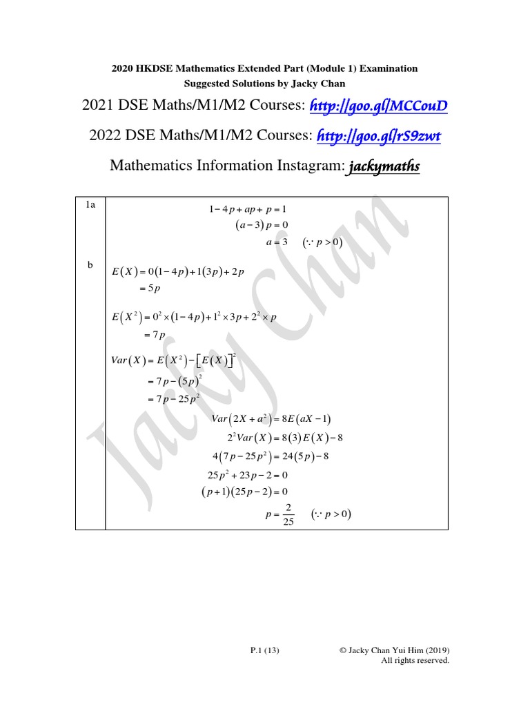 2020 M1 Suggested Solution Pdf Pdf Applied Mathematics Teaching