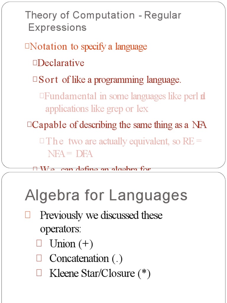 Notation To Specify A Language: Theory of Computation - Regular Expressions | PDF | Regular ...